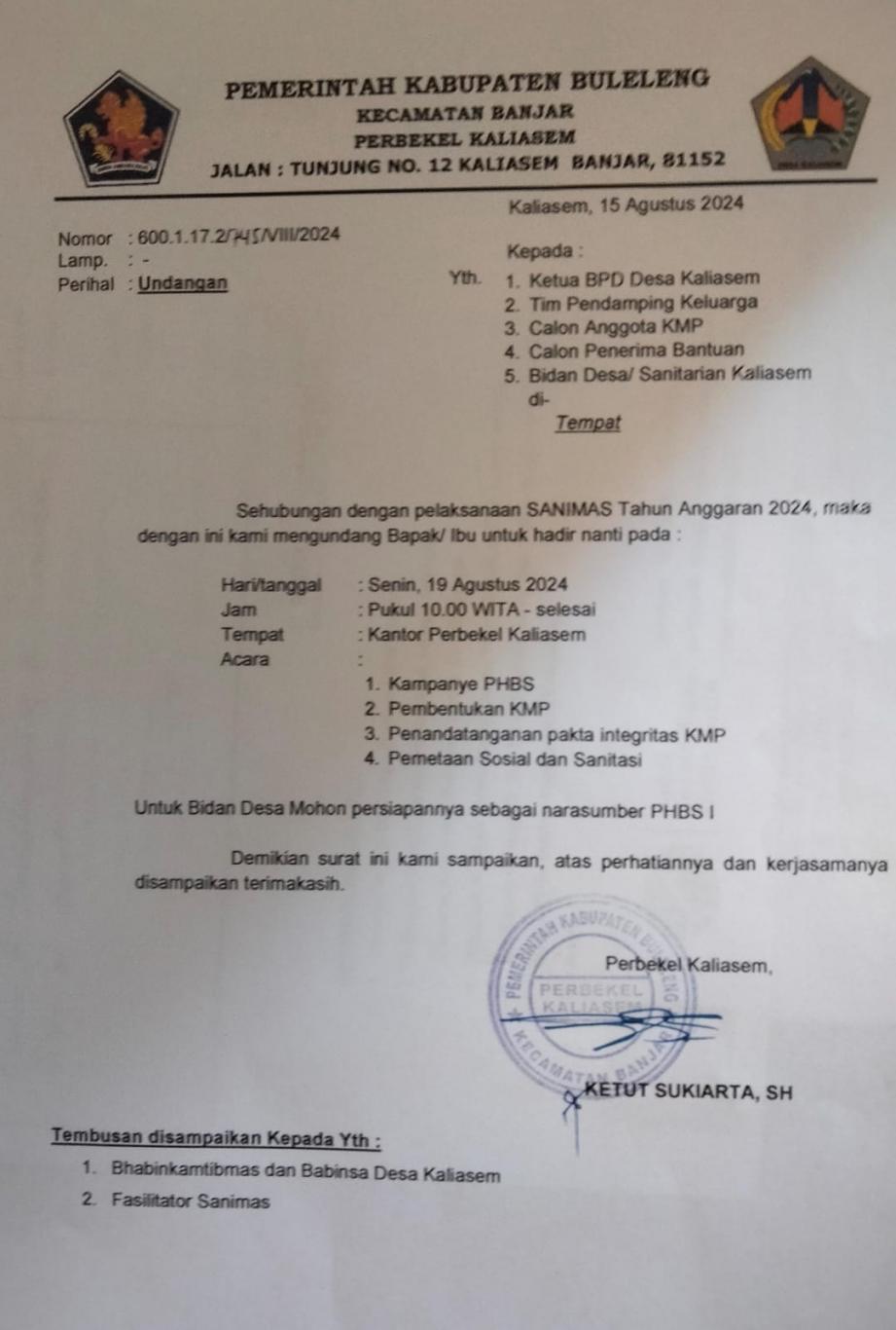 Sosialisasi SANIMAS 2024 - Website Desa Kaliasem